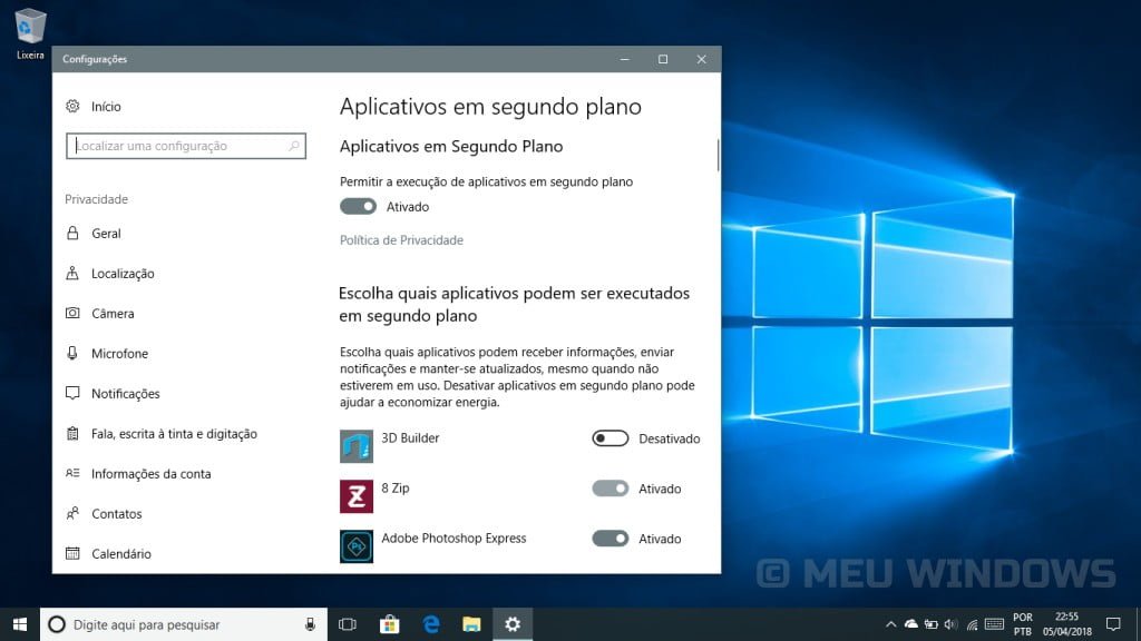 Ativar ou desativar aplicativos em segundo plano no Windows 10